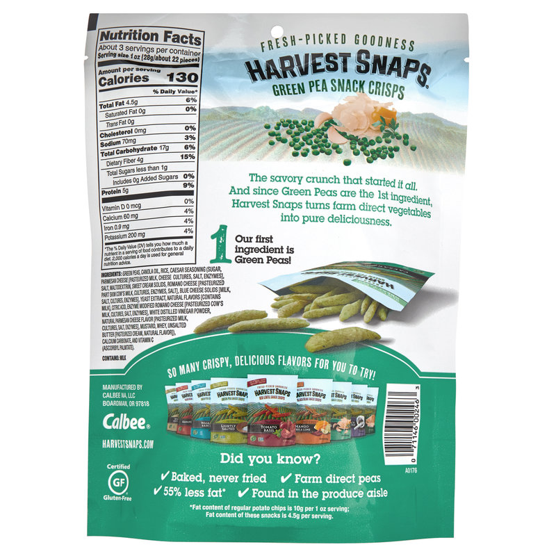 Harvest Snaps Caesar Green Pea Crisps 3.3oz : Snacks fast delivery by ...