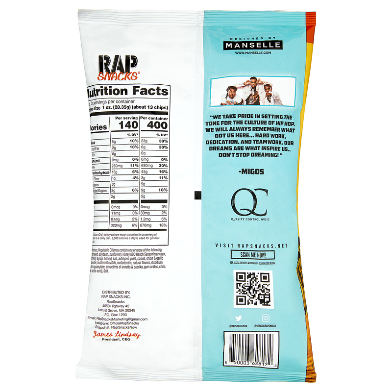 Rap Snacks Migos Bar-B-Quin' with my Honey with Ranch Wavy Chips 2.75oz ...
