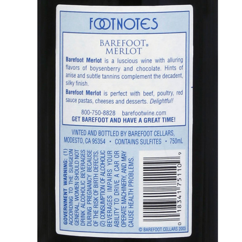 Barefoot Merlot 750 ml : Alcohol fast delivery by App or Online