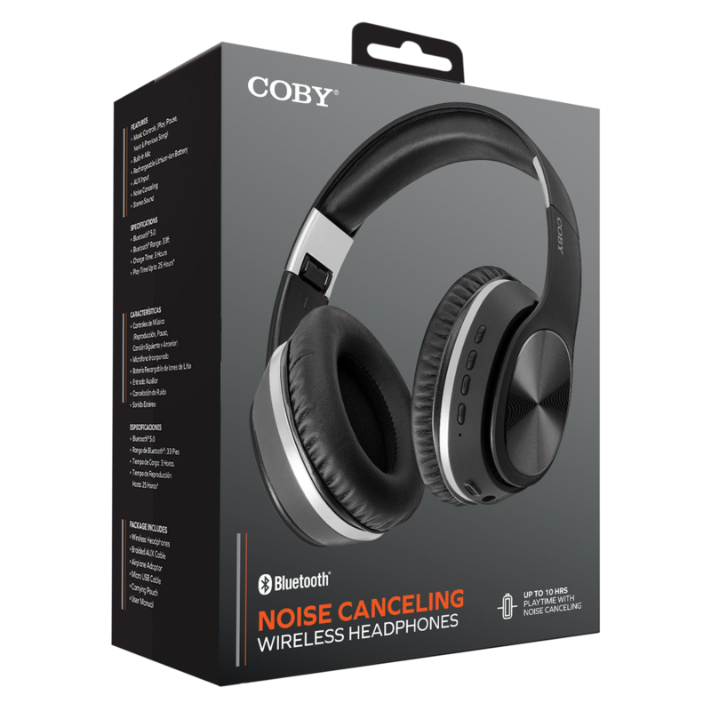 Coby Wireless Noise Cancelling Stereo Headphones Black : Home & Office ...