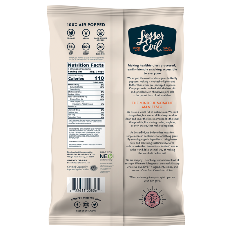 LesserEvil No Cheese Cheesiness Organic Popcorn 5oz : Snacks fast ...