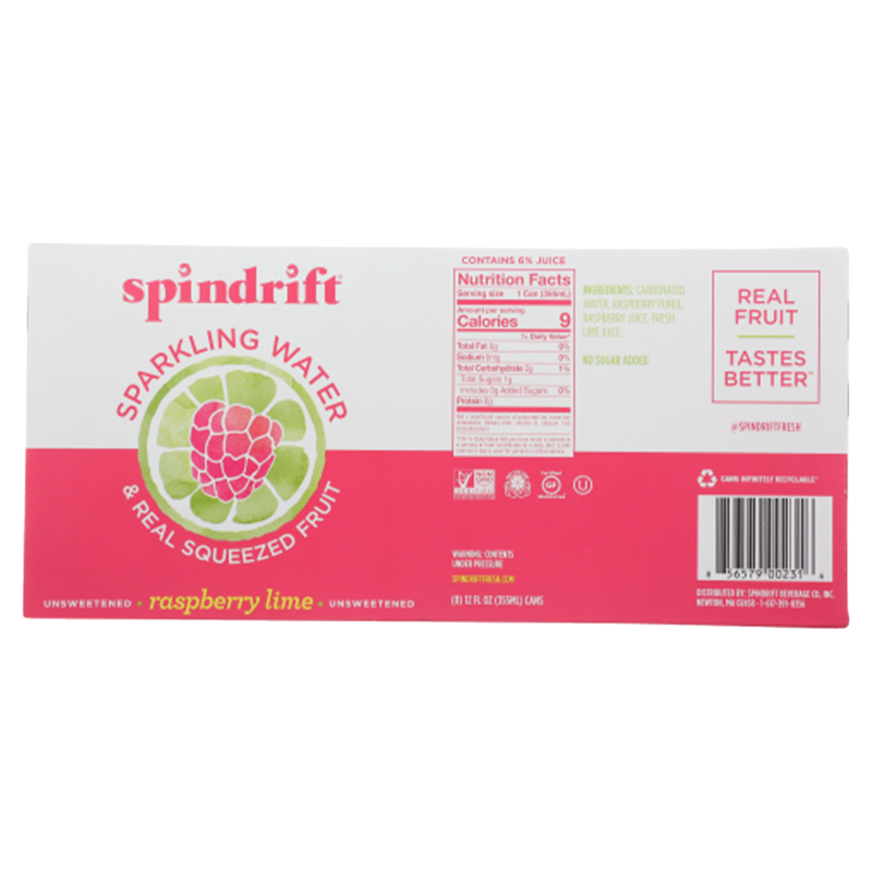 Spindrift Raspberry Lime Sparkling Water 8pk 12oz can : Drinks fast delivery by App or Online