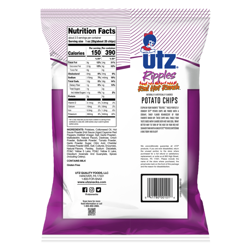 Utz Ripples Red Hot Ranch Potato Chips 2.625oz : Snacks fast delivery ...