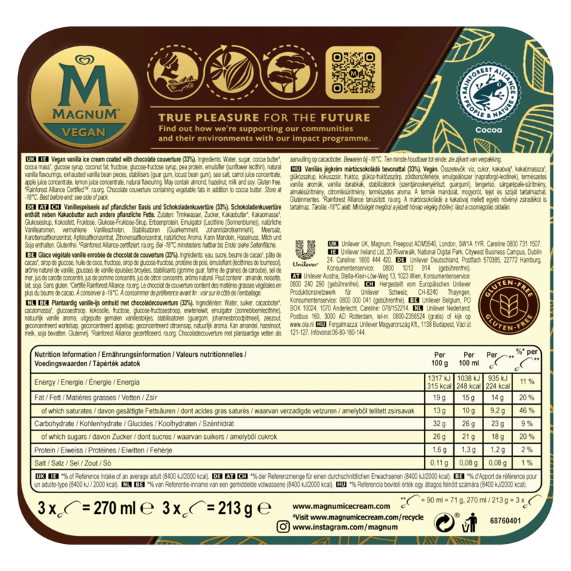 Magnum Vegan Classic, 3 x 90ml : Ice Cream fast delivery by App or Online