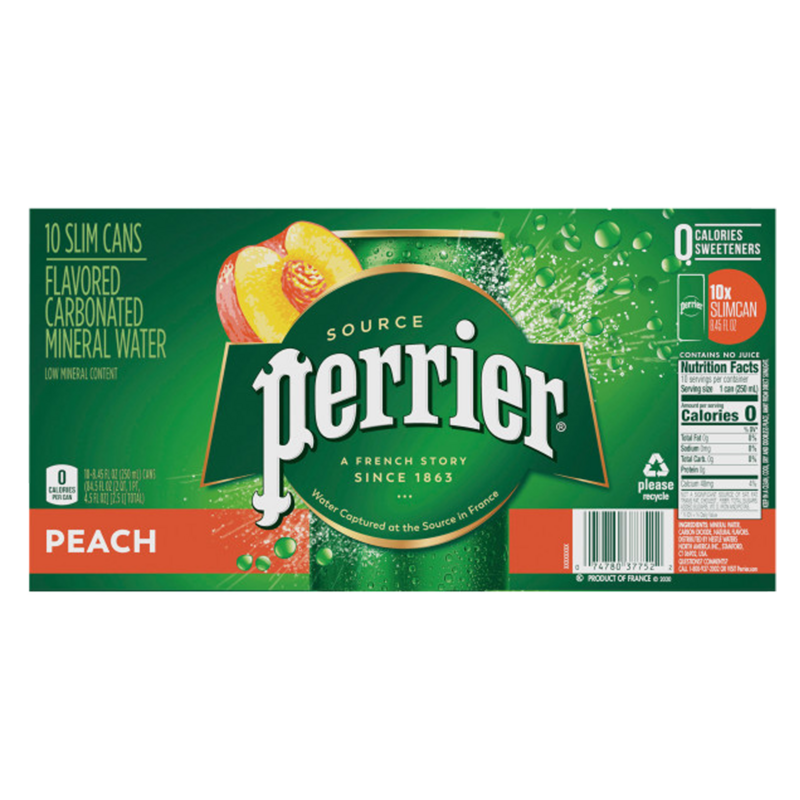 Perrier Peach Sparkling Water Slim Can 250ml : Drinks fast delivery by ...